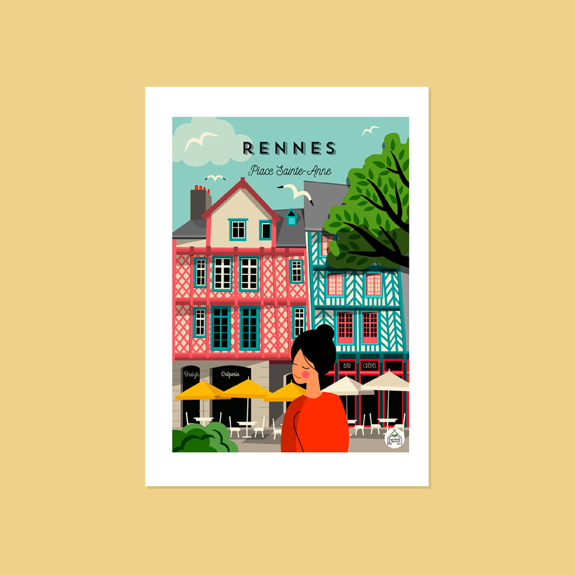 Affiche Rennes Place Saint-Anne - Illustration esprit vintage